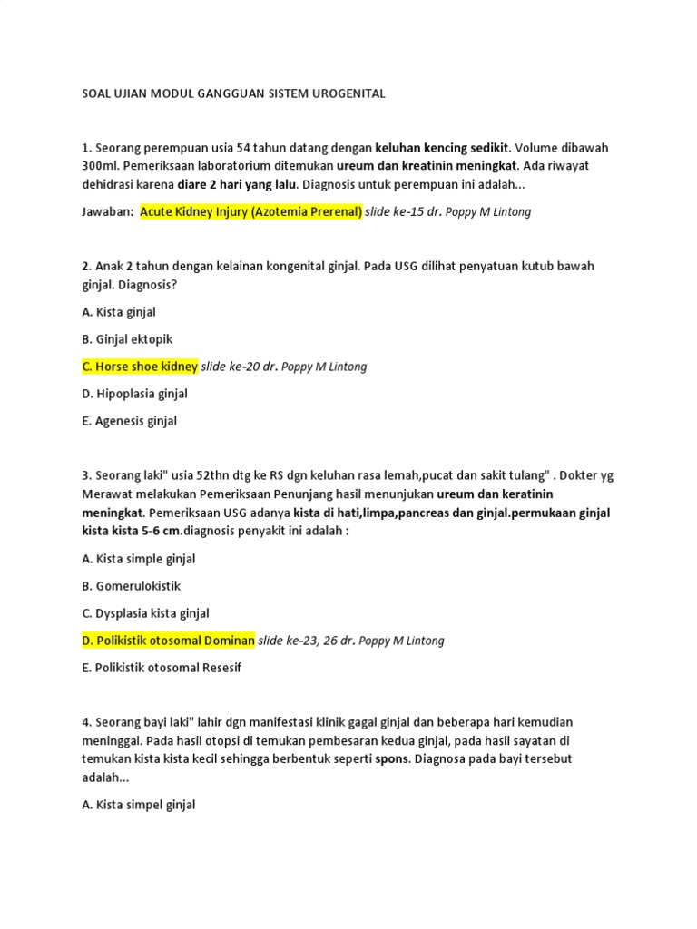 Contoh Soal Modul Gangguan Sistem Urogenitalia | PDF