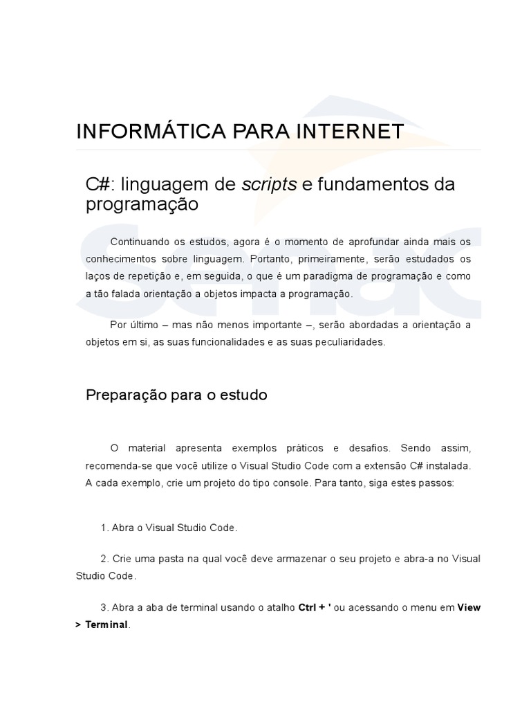 C# Linguagem de Scripts e Fundamentos Da Programação | PDF | Estrutura ...