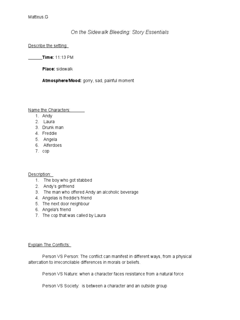 On The Sidewalk Bleeding: Story Essentials: Place: Sidewalk Atmosphere ...