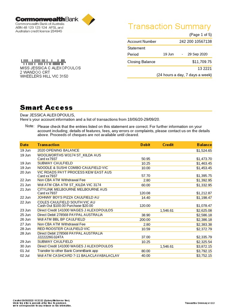 Jessica Alexopoulos Bank Stat | PDF | Debit Card | Automated Teller Machine