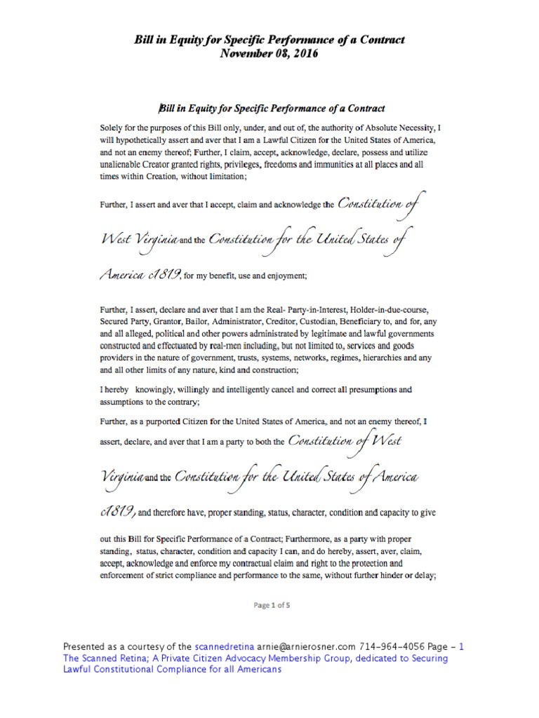 Bill in Equity For Specific Performance of A Contract | PDF