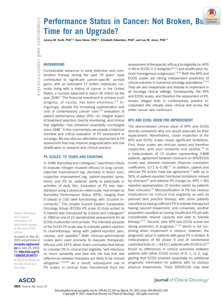 Performance Status in Cancer | PDF | Lung Cancer | Cancer