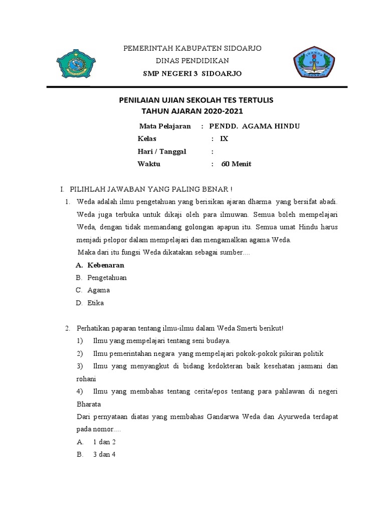 Soal Usek Agama Hindu 2021 Oke | PDF