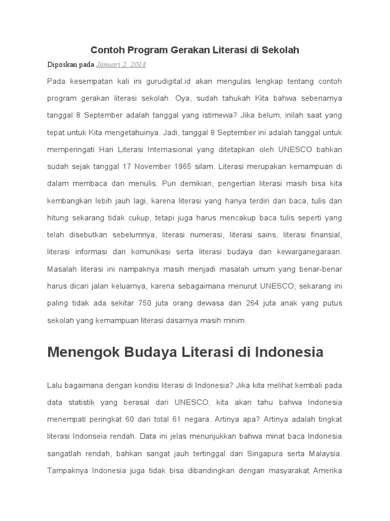Contoh Program Gerakan Literasi Di Sekolah | PDF | Karier ...