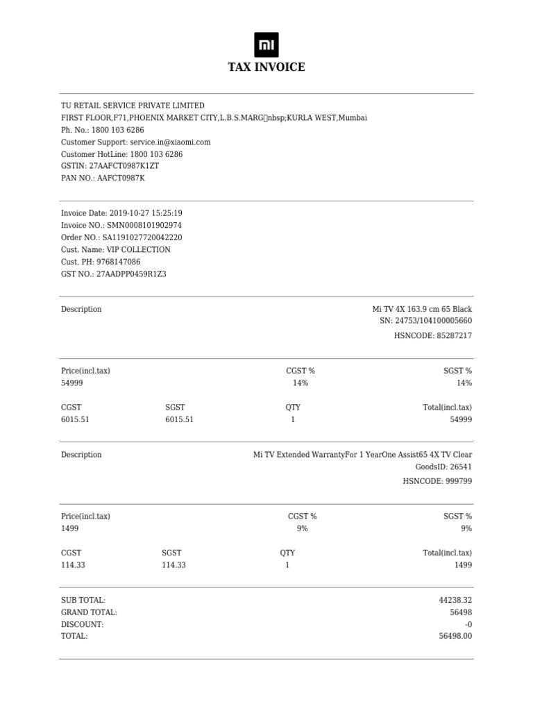 Invoice Copy - Mi Home - PMC Kurla, Mumbai | PDF | Invoice | Trade