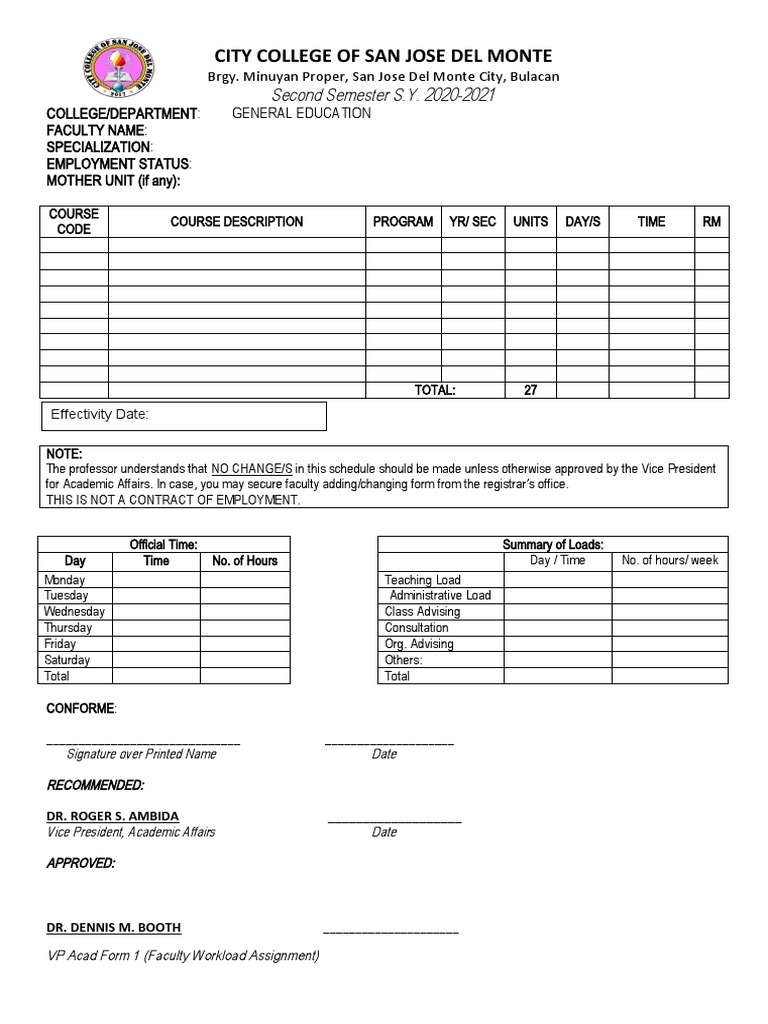 Faculty Workload Assignment Form | PDF