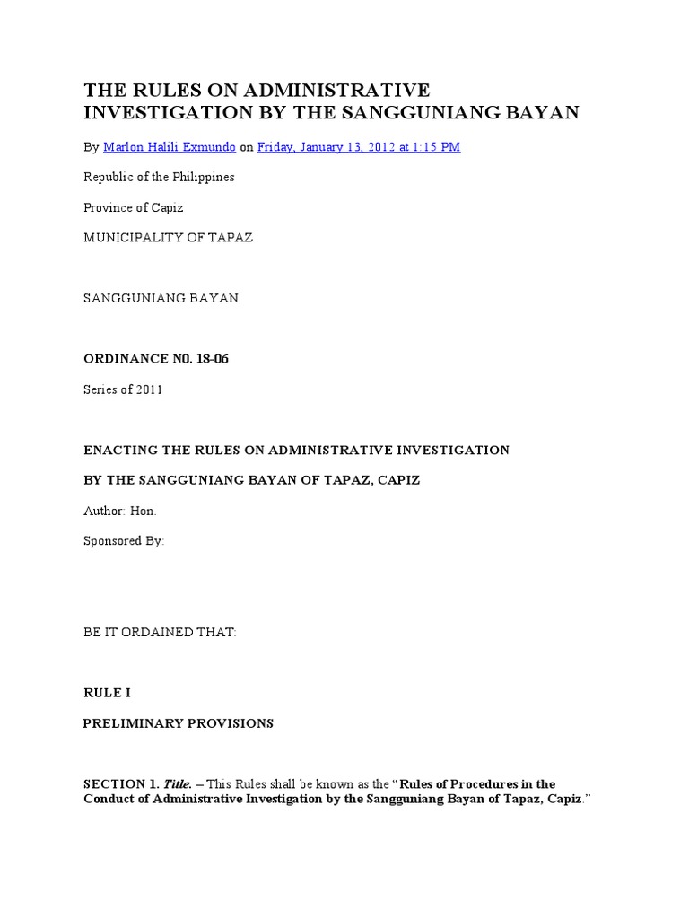 The Rules On Administrative Investigation by The Sangguniang Bayan ...