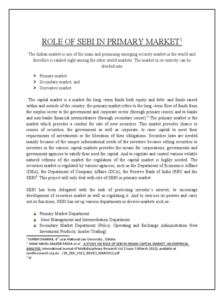 Role of SEBI in Primary Market | Download Free PDF | Insider Trading ...