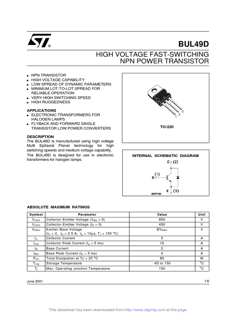 BUL49D | PDF | Bipolar Junction Transistor | Electrical Equipment