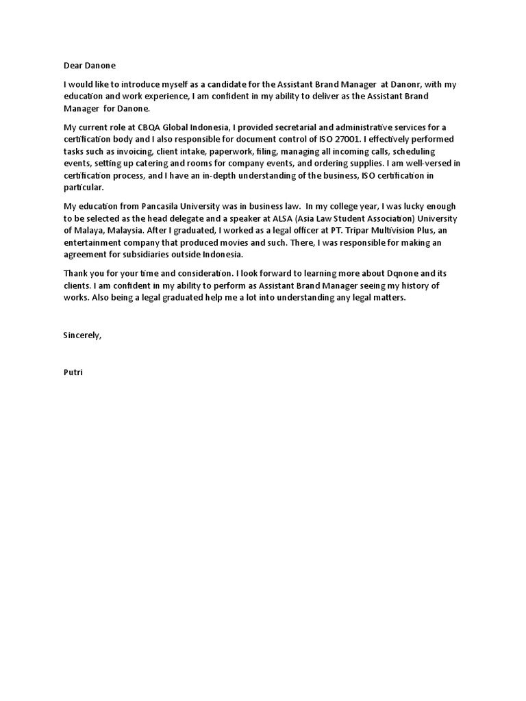 Cover Letter Danone | PDF