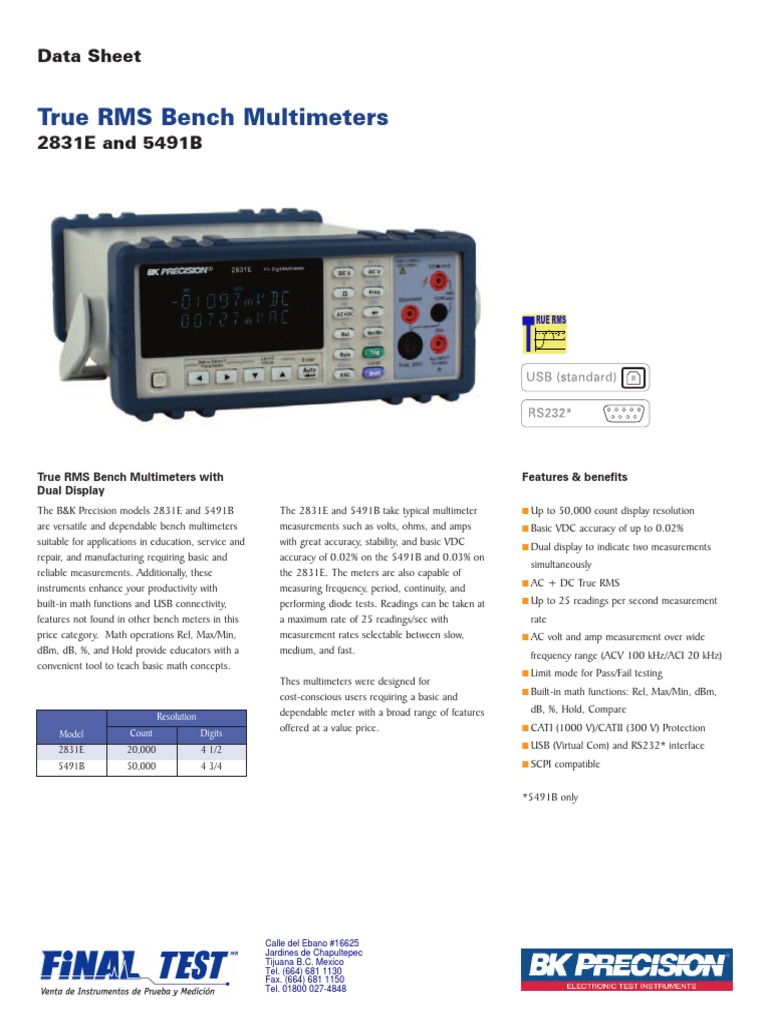 True RMS Bench Multimeters: Data Sheet | PDF | Metrology | Electricity