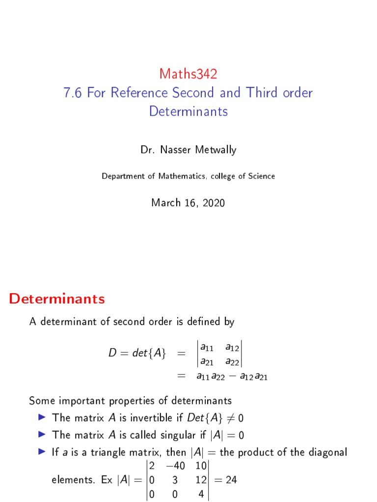 7.6 Second and Third Order Determinants | PDF | Determinant | Linear Algebra