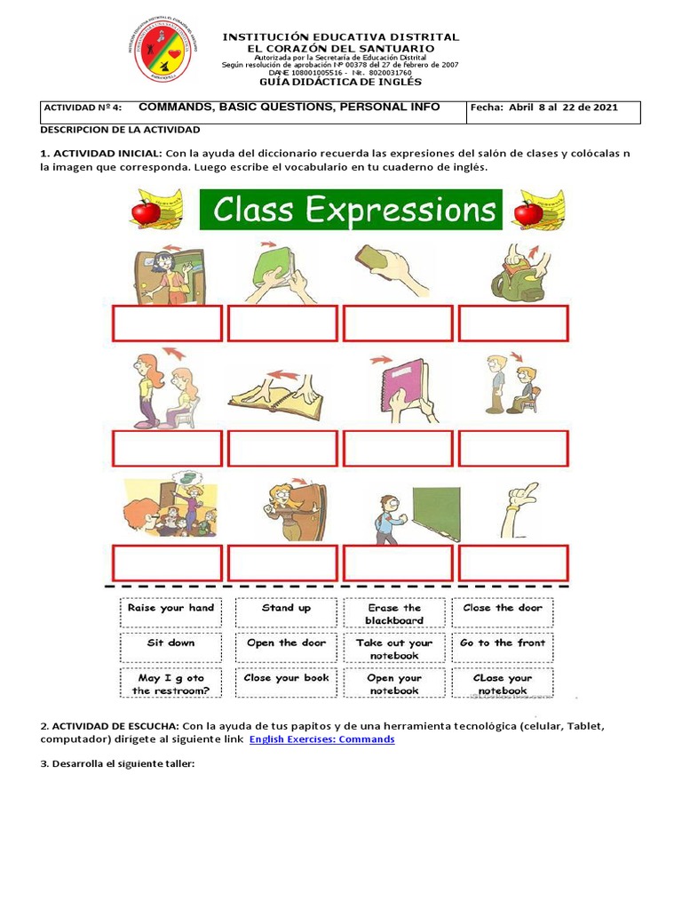 Actividad #4 Review Classroom Commands and Basic Questions | PDF