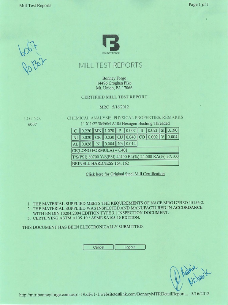 Mill Test Certificate | PDF