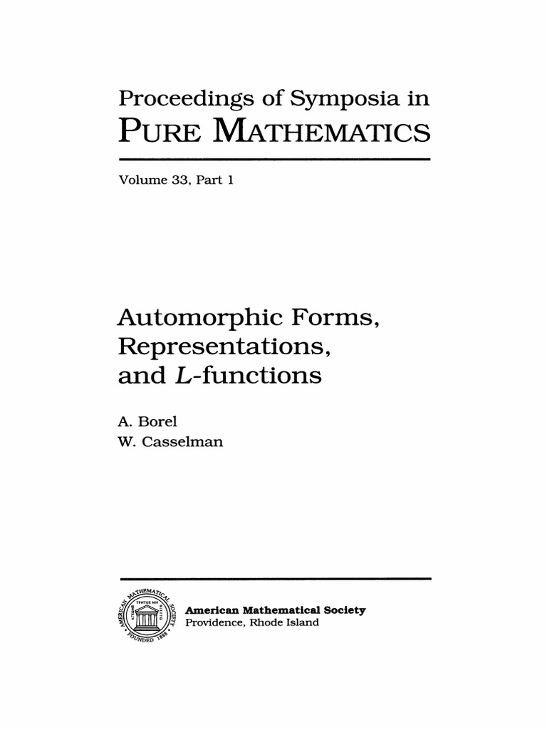 Automorphic Forms, Representations, and L-Functions A. Borel, W. Casselman (1979) WW | PDF