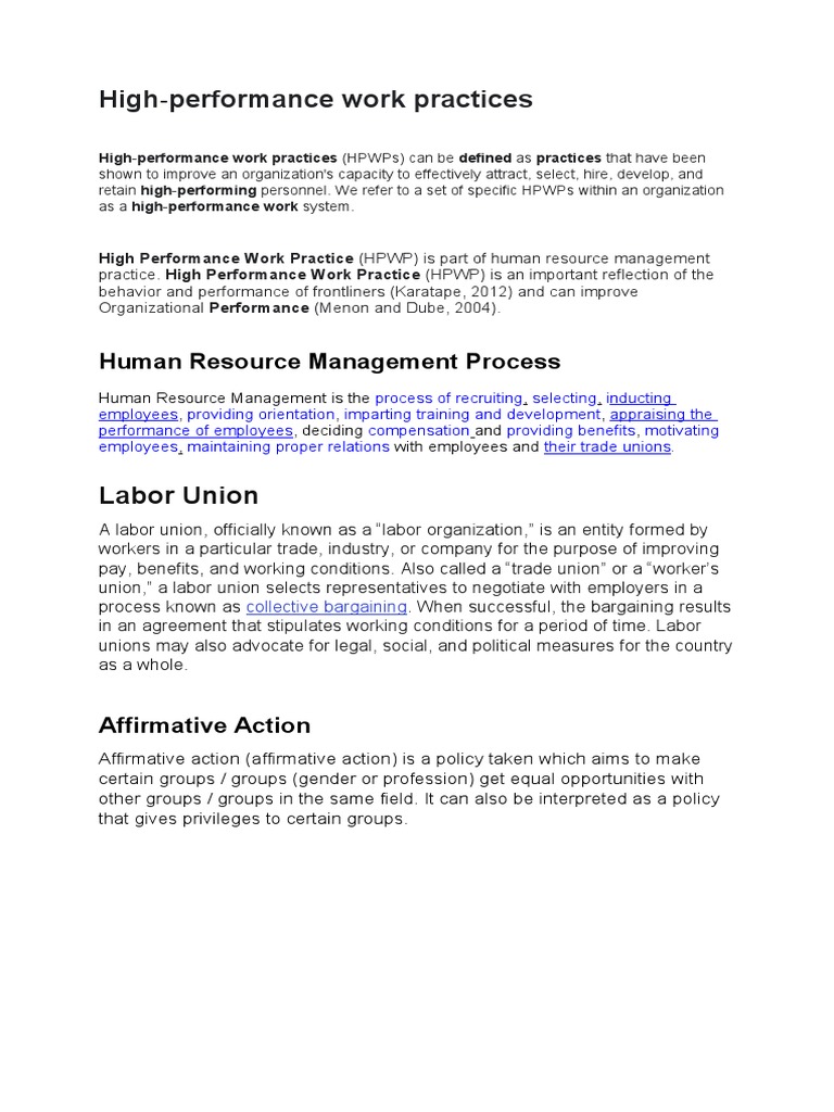 High-Performance Work Practices: Labor Union | Download Free PDF ...