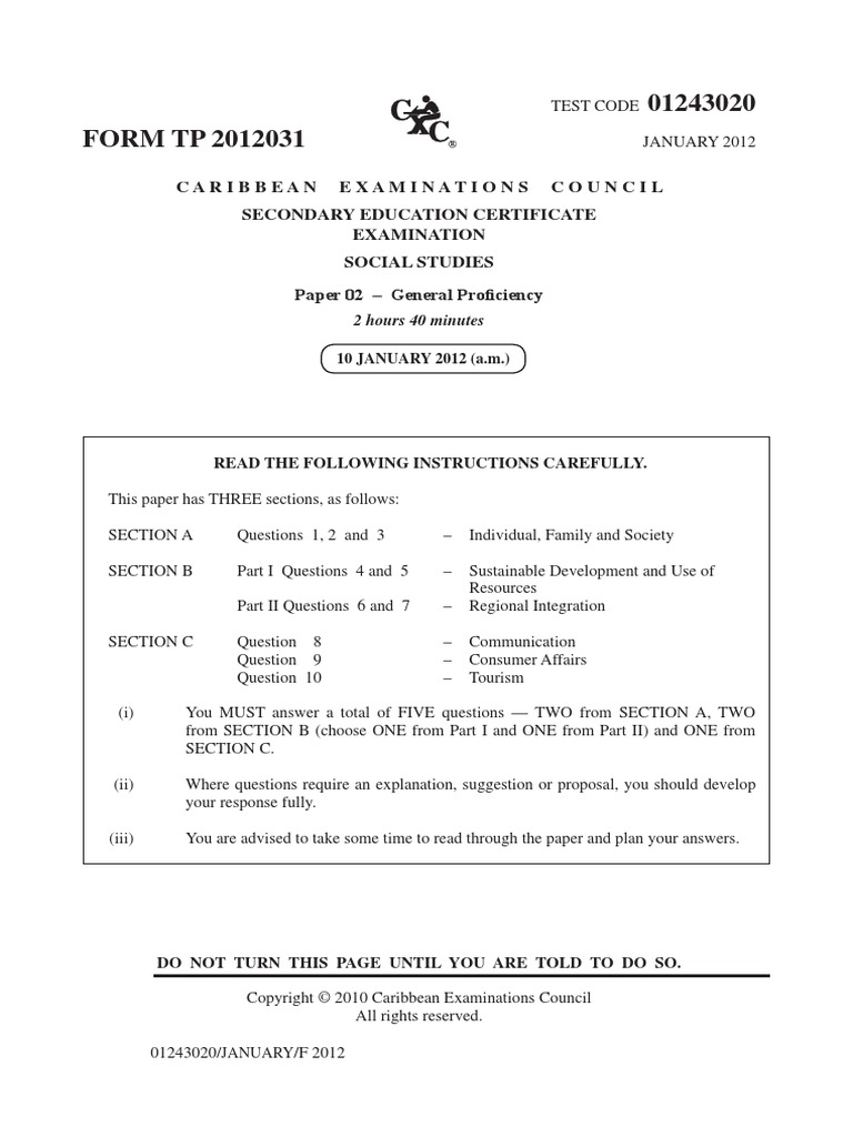 CSEC Social Studies January 2012 P2 | PDF | Workforce | Question