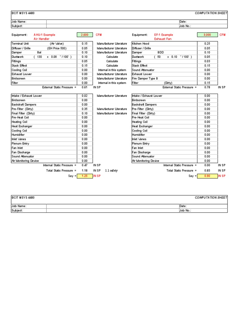 HVAC System Pressure Calculation | PDF | Duct (Flow ...
