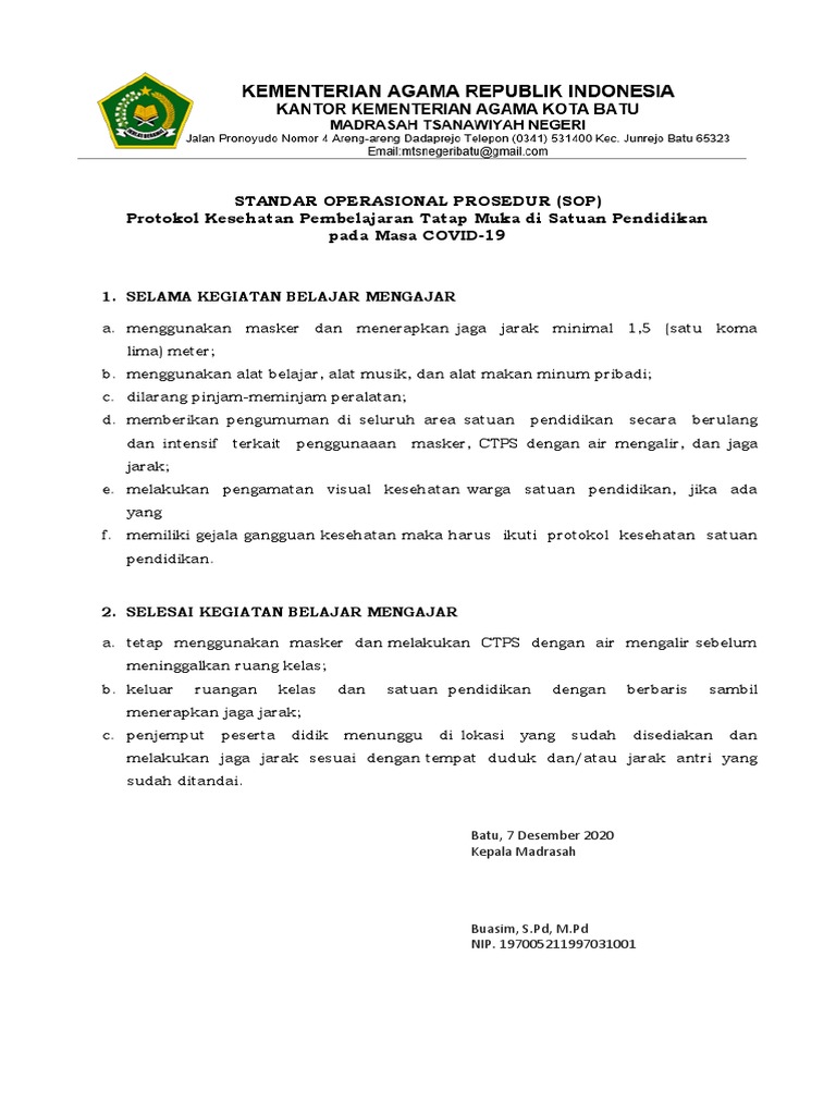 Sop KBM Di Kelas | PDF