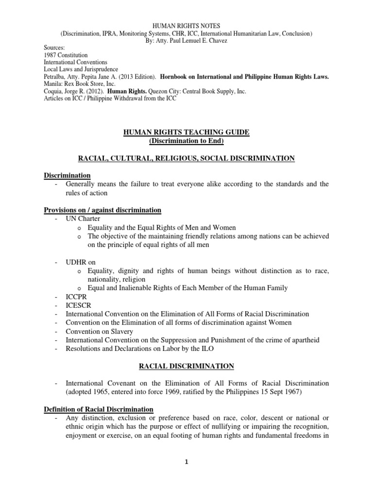 Human Rights Teaching Guide (Discrimination To End) Racial, Cultural ...