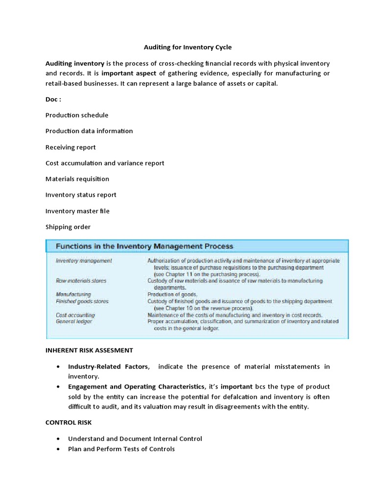 Auditing For Inventory Cycle | PDF | Inventory | Audit