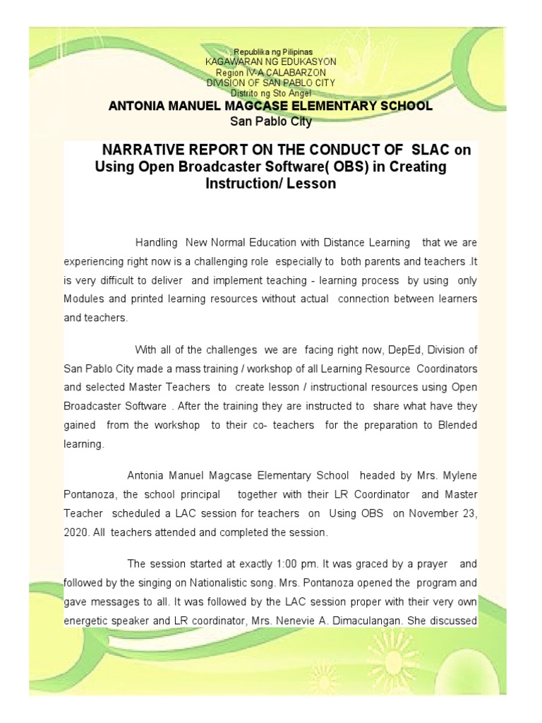 Narrative Report On Slac Obs | PDF | Applied Psychology | Education Theory