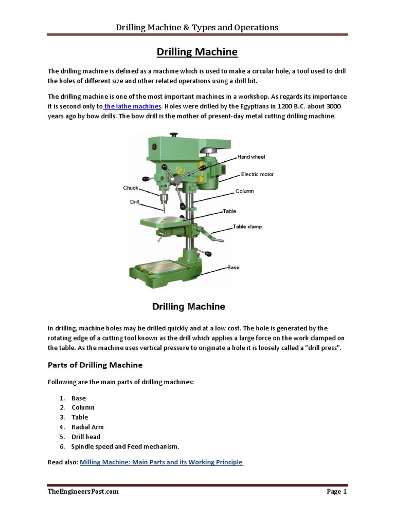 Types and Components of Drilling Machines | PDF | Drilling | Drill