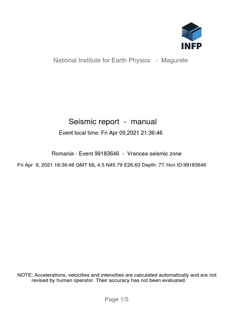 Seismic Report - Manual: National Institute For Earth Physics ...
