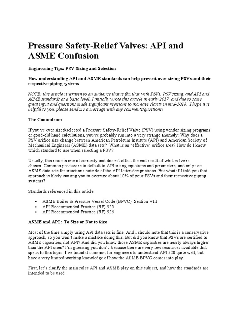 PSV Sizing: API vs ASME Standards | PDF | Certification | Valve