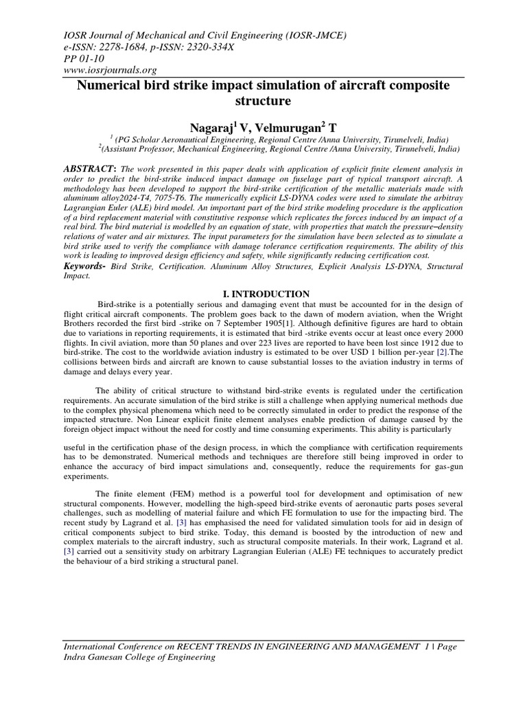 Numerical Bird Strike Impact Simulation of Aircraft Composite Structure | PDF | Young's Modulus ...
