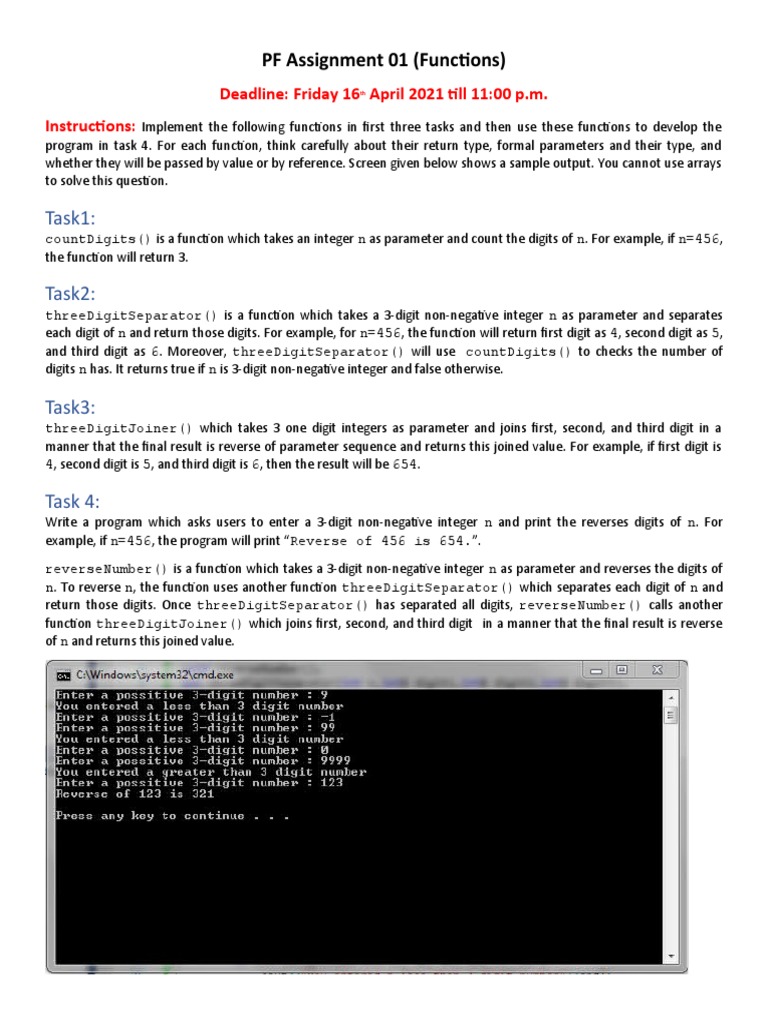 Task1:: PF Assignment 01 (Functions) | PDF