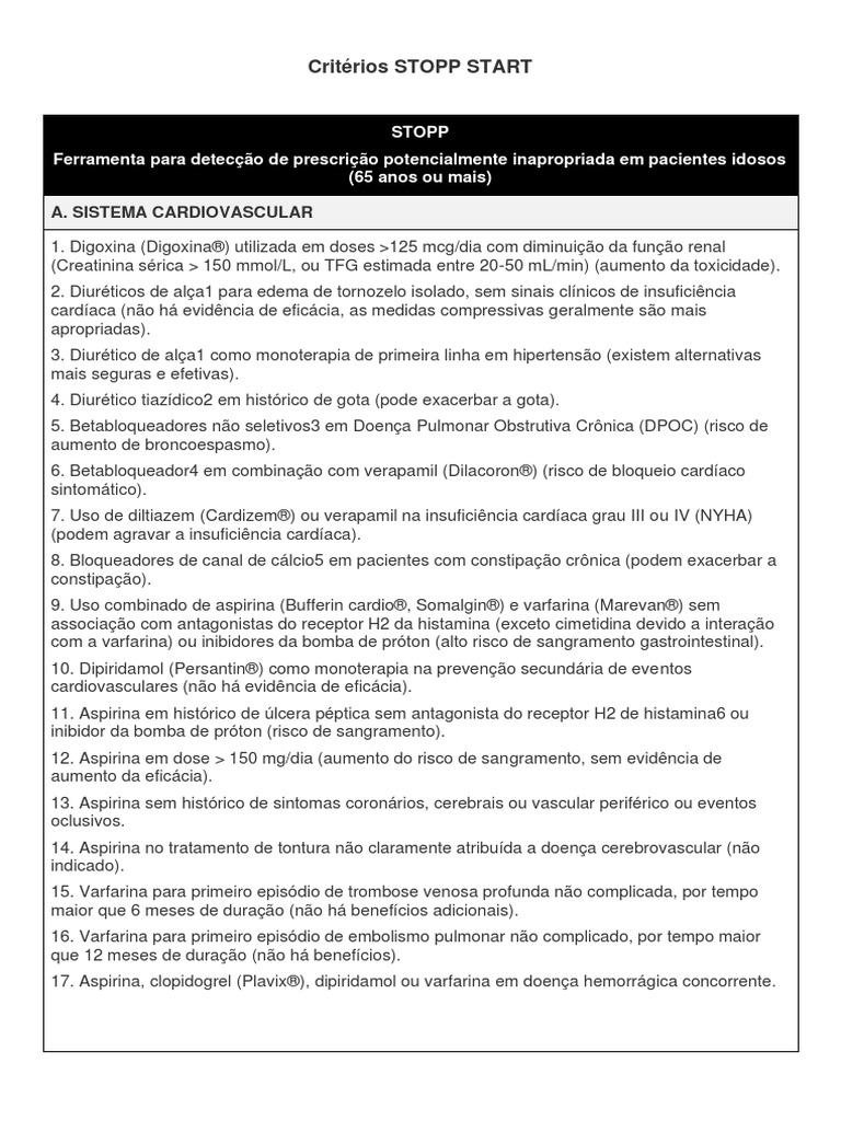 Critérios STOPP START | PDF | Antidepressivo | Doença de obstrução ...