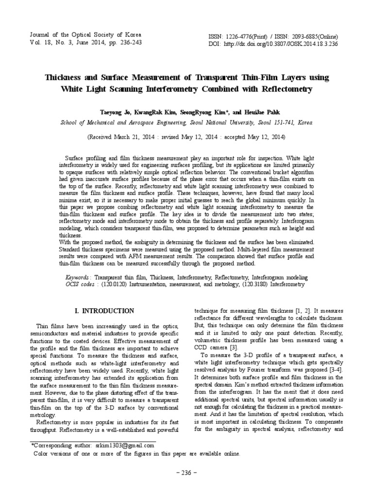Thickness and Surface Measurement of Transparent Thin-Film Layers Using ...