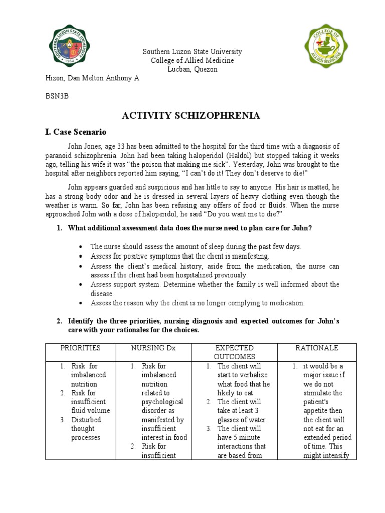 Activities for Schizophrenia Care Plan | PDF | Delusion | Clinical ...