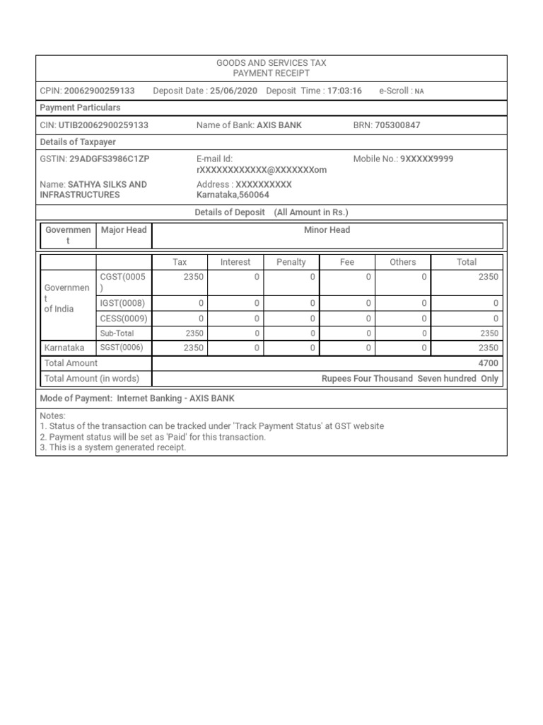 GST Payment Receipt for Sathya Silks | PDF