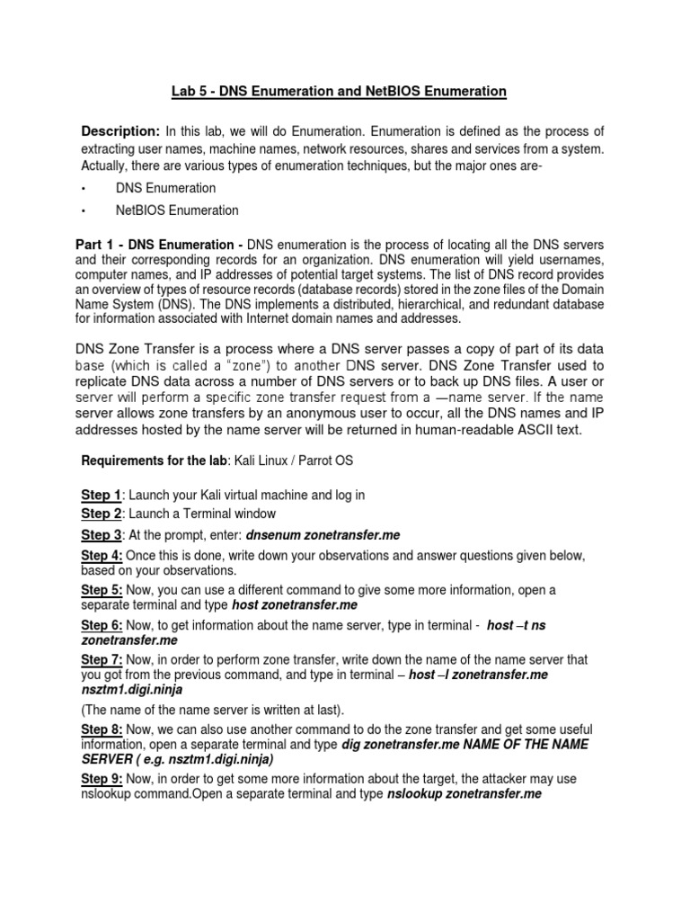 Lab 5 - DNS Enumeration and NetBIOS Enumeration | PDF | Domain Name System | Communications ...