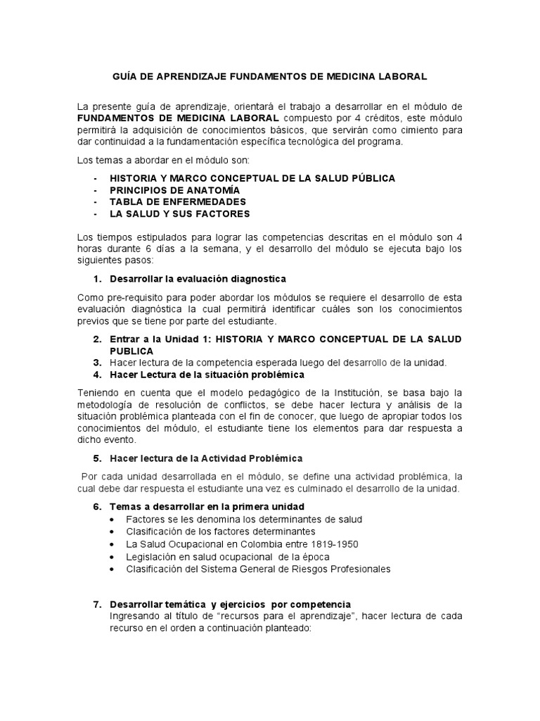 Guía de Aprendizaje Modulo FUNDAMENTOS DE MEDICINA LABORAL | PDF ... Guía de Aprendizaje Modulo FUNDAMENTOS DE MEDICINA LABORAL | PDF ...