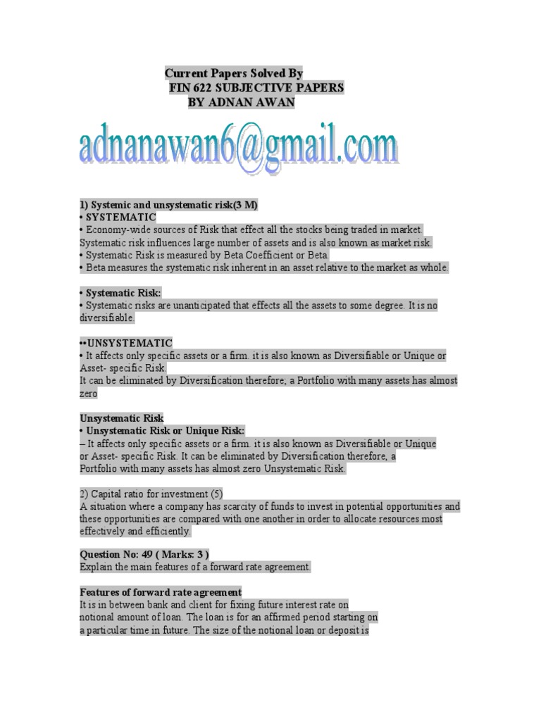 Current Papers Solved by Fin 622 Subjective Papers by Adnan Awan | PDF ...