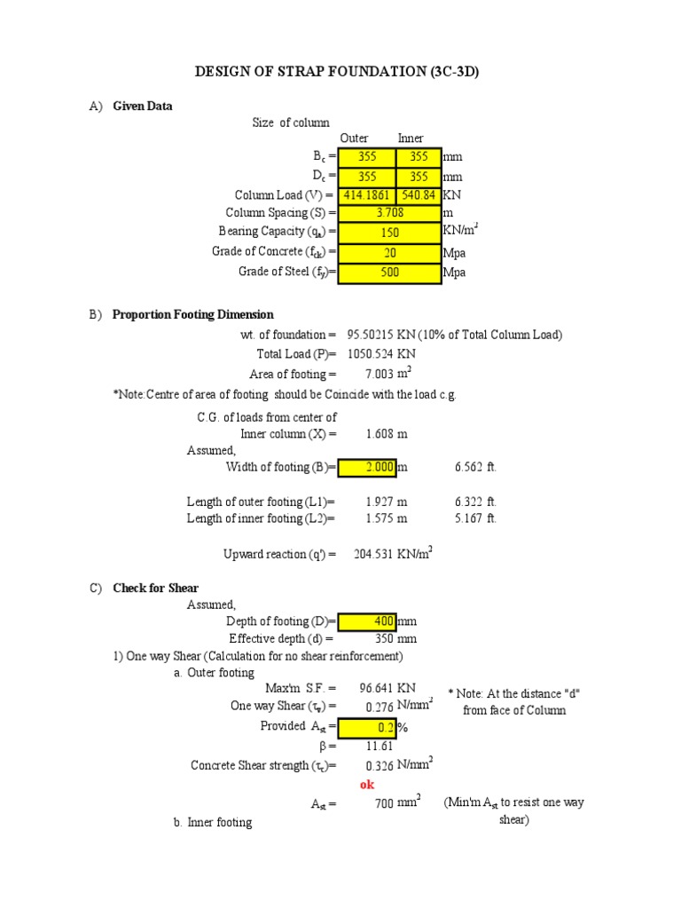 Design of Strap Foundation (3C-3D) | PDF | Bending | Beam (Structure)