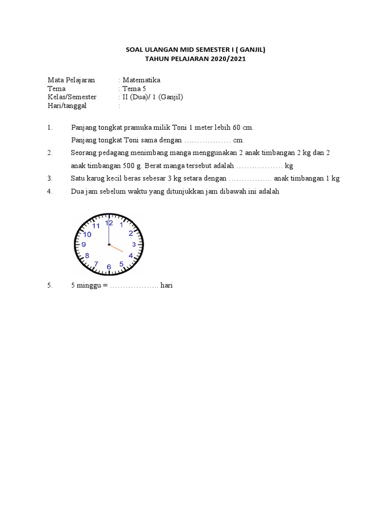 SOAL ULANGAN MID SEMESTER I Mama | PDF