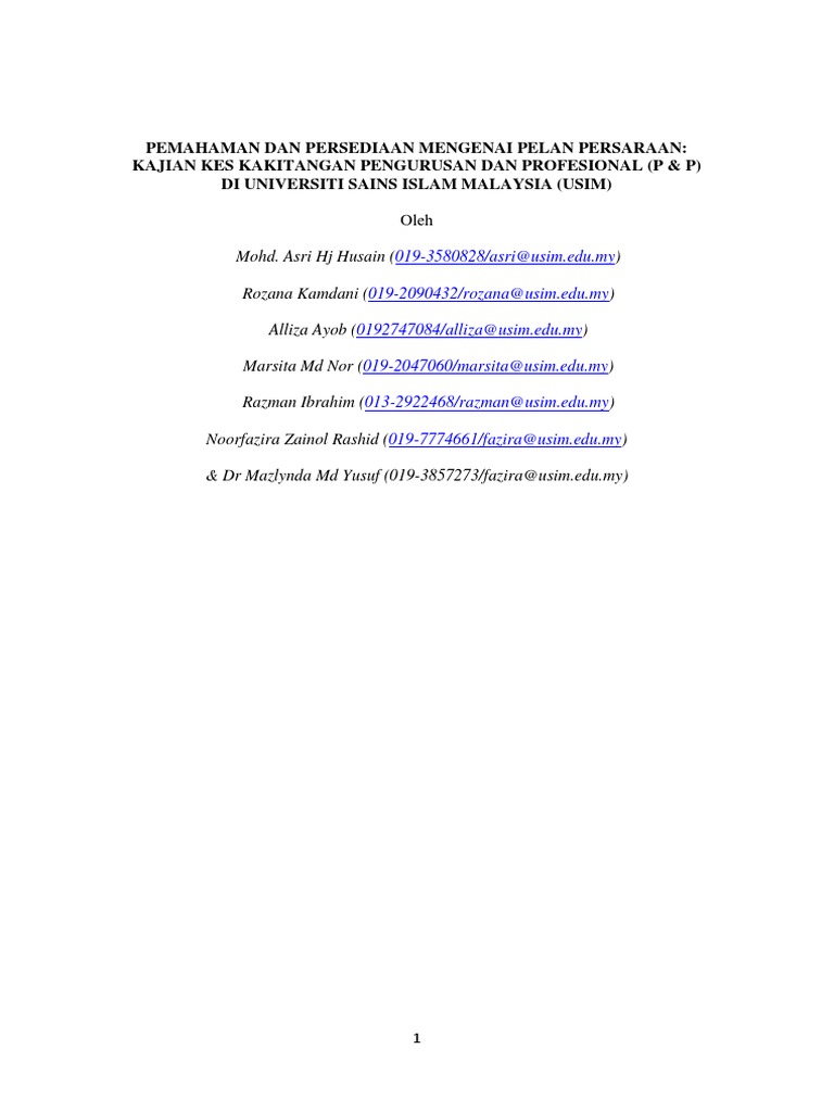 Pelan Persaraan Kajian Kes Di USIM PDF | PDF