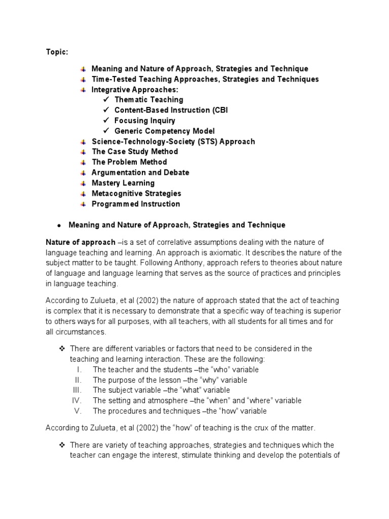 Meaning and Nature of Approach, Strategies and Techniques (Agnes Doco ...