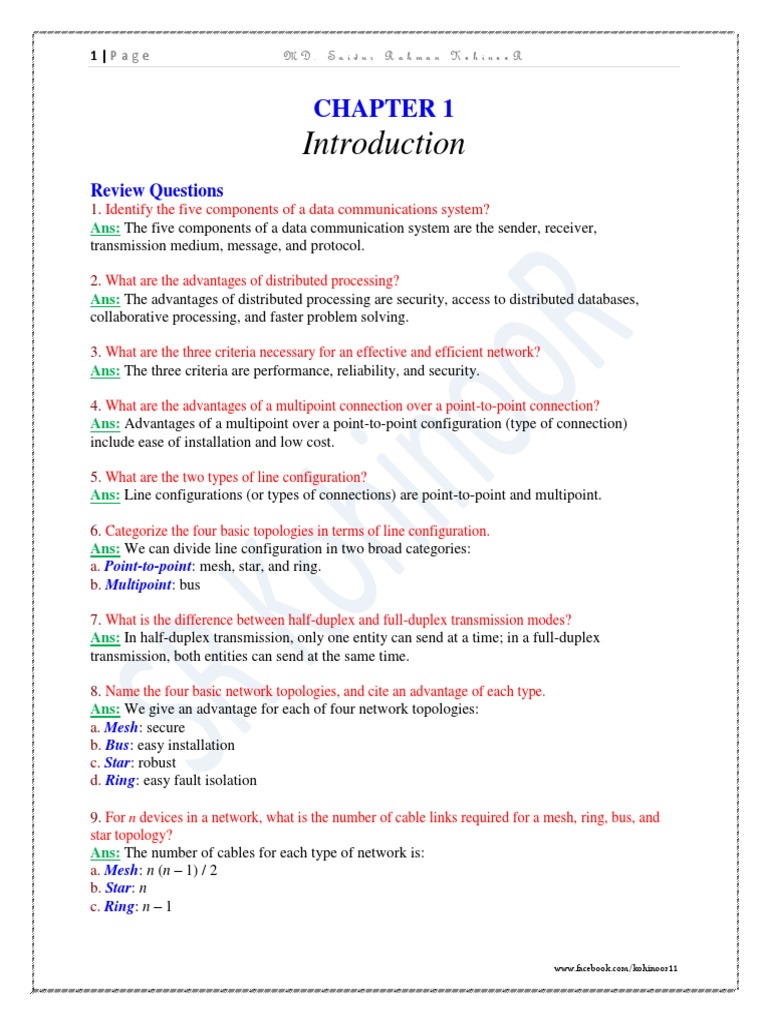 Review Questions: Identify The Five Components of A Data Communications System? | PDF | Osi ...