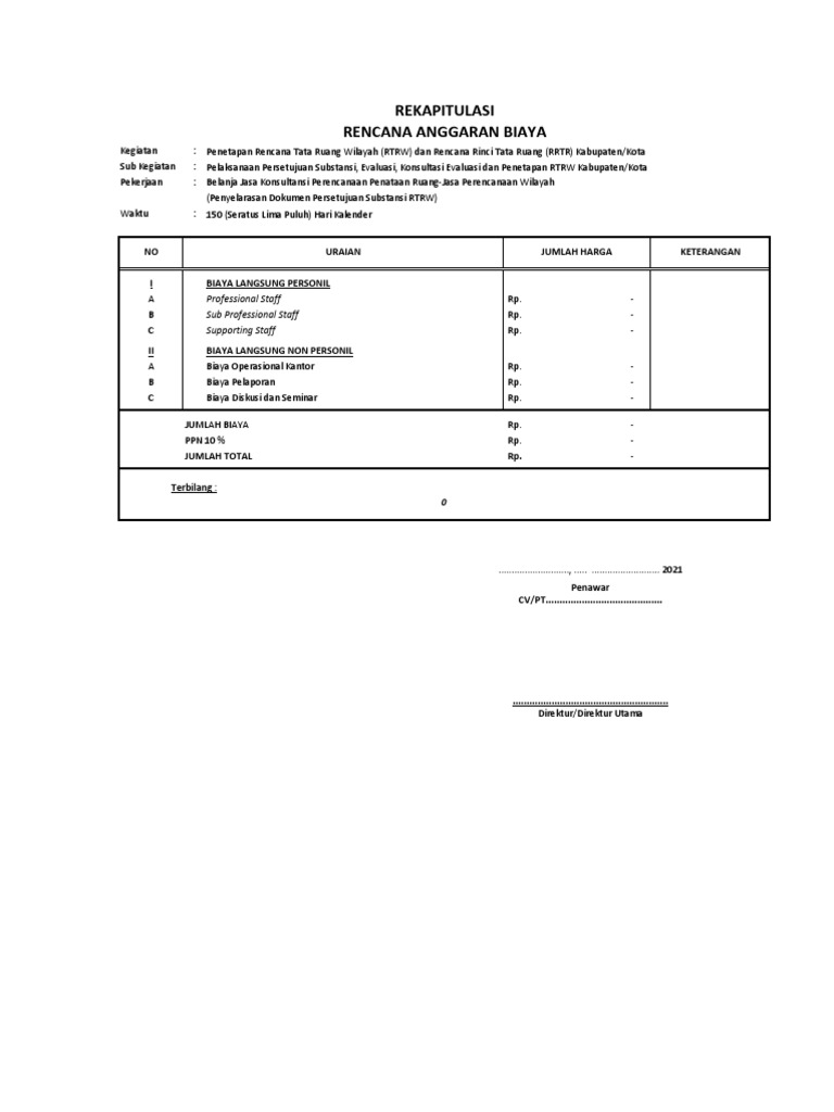 BQ REKAP RAB Pekerjaan Penyelarasan Dokumen Persetujuan Substansi RTRW ...