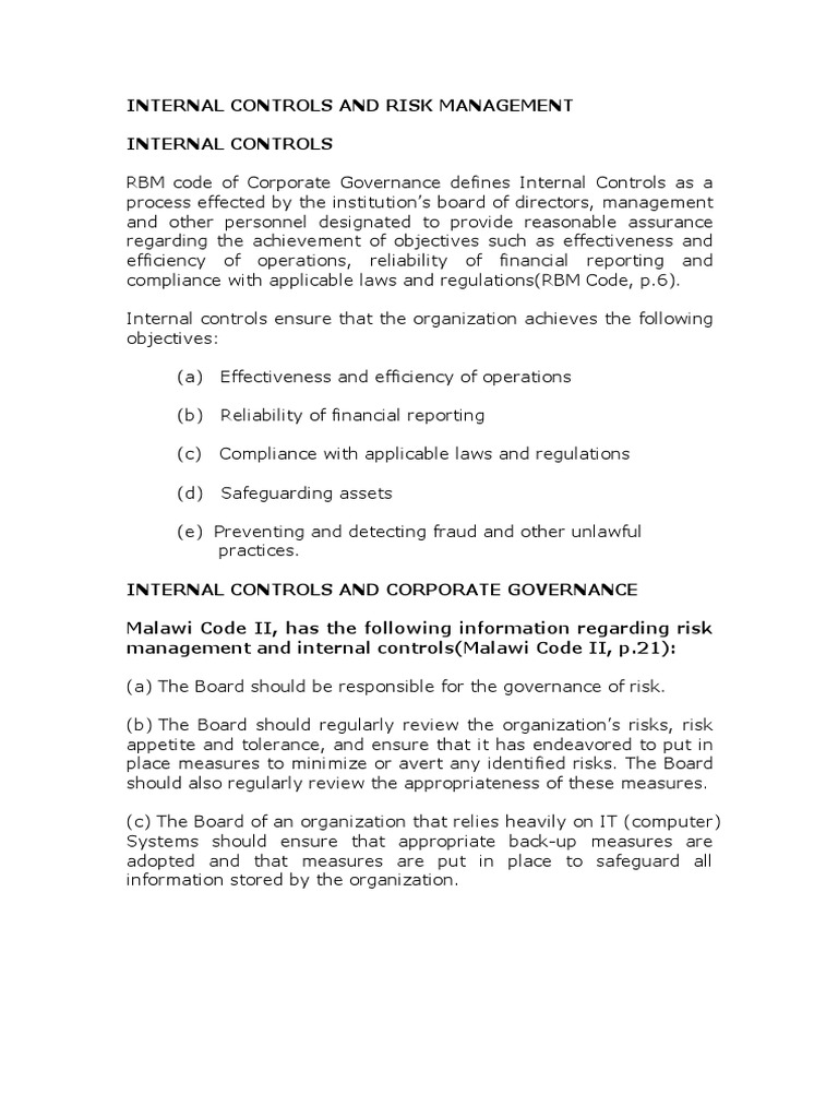 Internal Controls and Risk Management | PDF | Internal Control | Risk ...