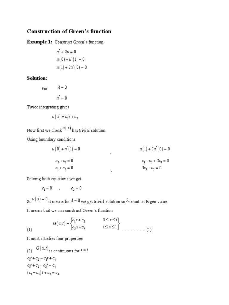 Construction of Green's Function: Example 1 | PDF | Green's Function | Boundary Value Problem