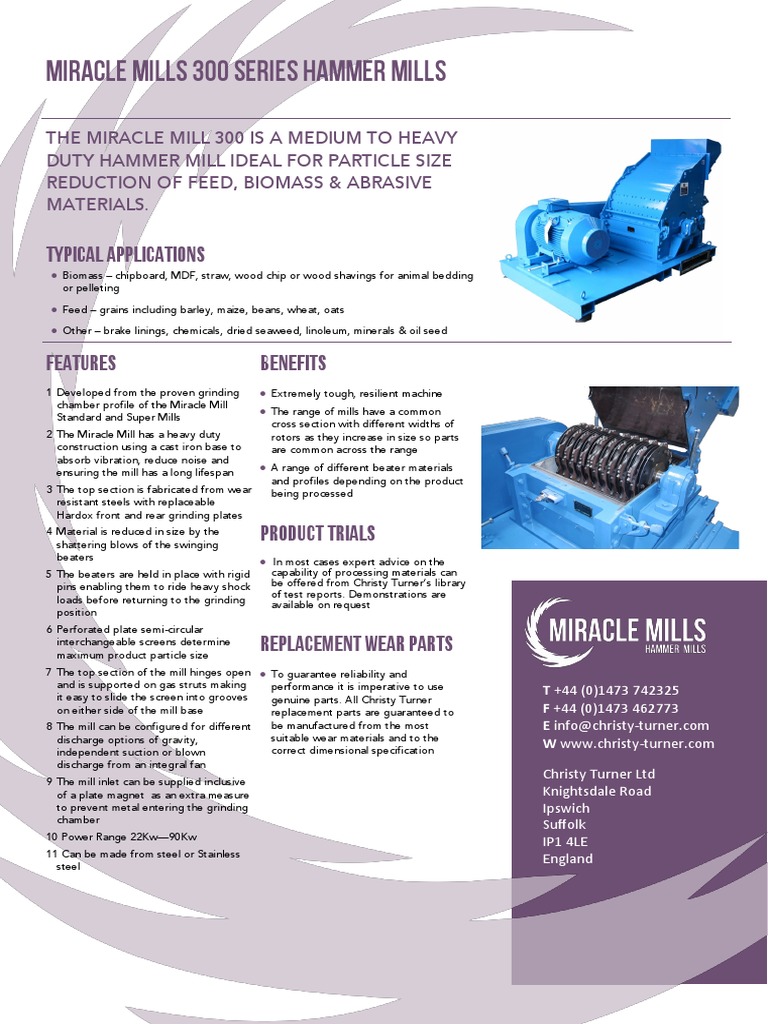 Miracle Mills 300 Series Hammer Mills | PDF | Mill (Grinding ...