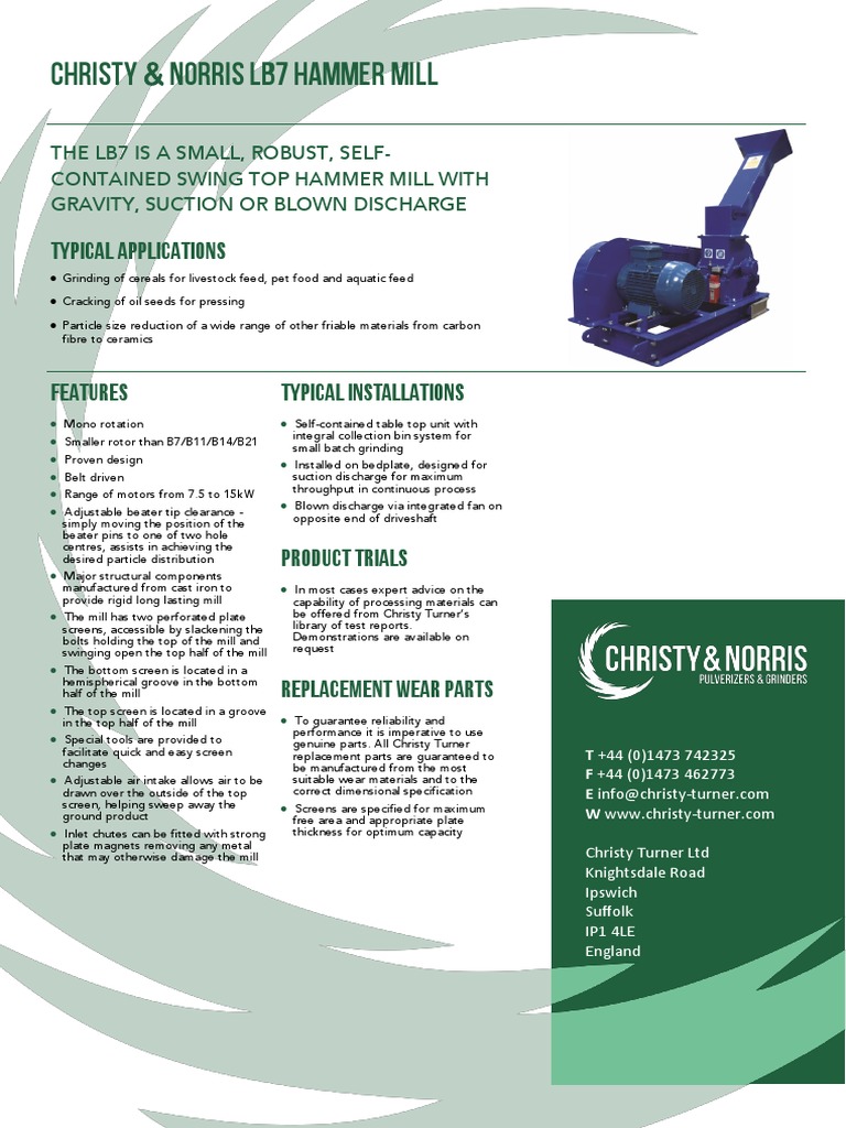 Christy Norris LB7 Hammer Mill | PDF | Mill (Grinding) | Manufactured Goods
