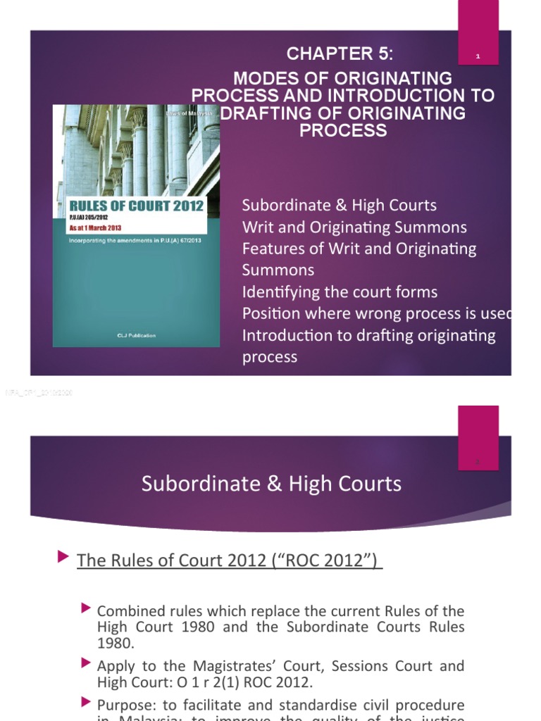 TOPIC 5-Mode of Originating Process | PDF | Costs In English Law | Summons