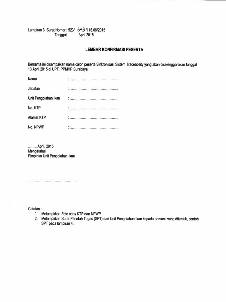 Lembar Konfirmasi Kehadiran | PDF